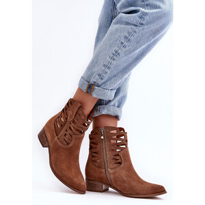 Lewski Shoes Hnedé dámske prelamované kožené členkové špicaté čižmy ...