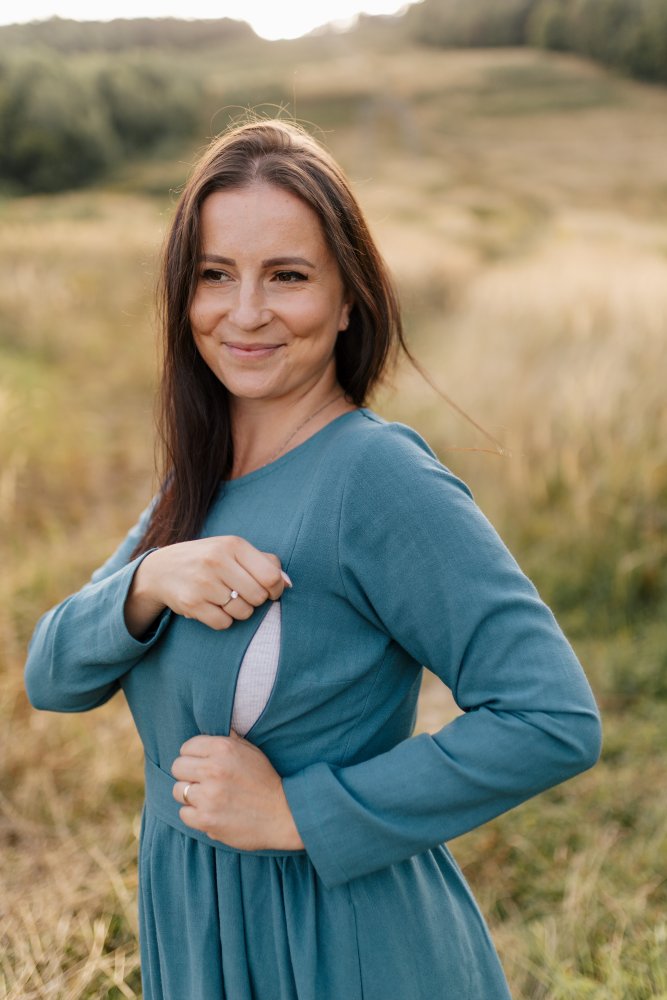 Mexy Ľanové šaty na dojčenie - MAMA A DCÉRA "Harmonia pure" - petrolejové - GLAMI.sk