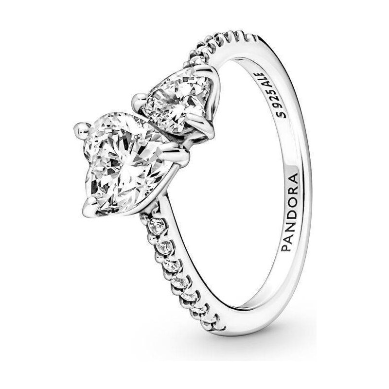 PANDORA prsteň "Dvojité iskrivé srdcia" 191198C01 - 48 mm - GLAMI.sk