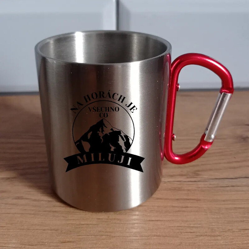 Garibald Na horách je všechno, co miluji - kovový hrnek s karabinou ...