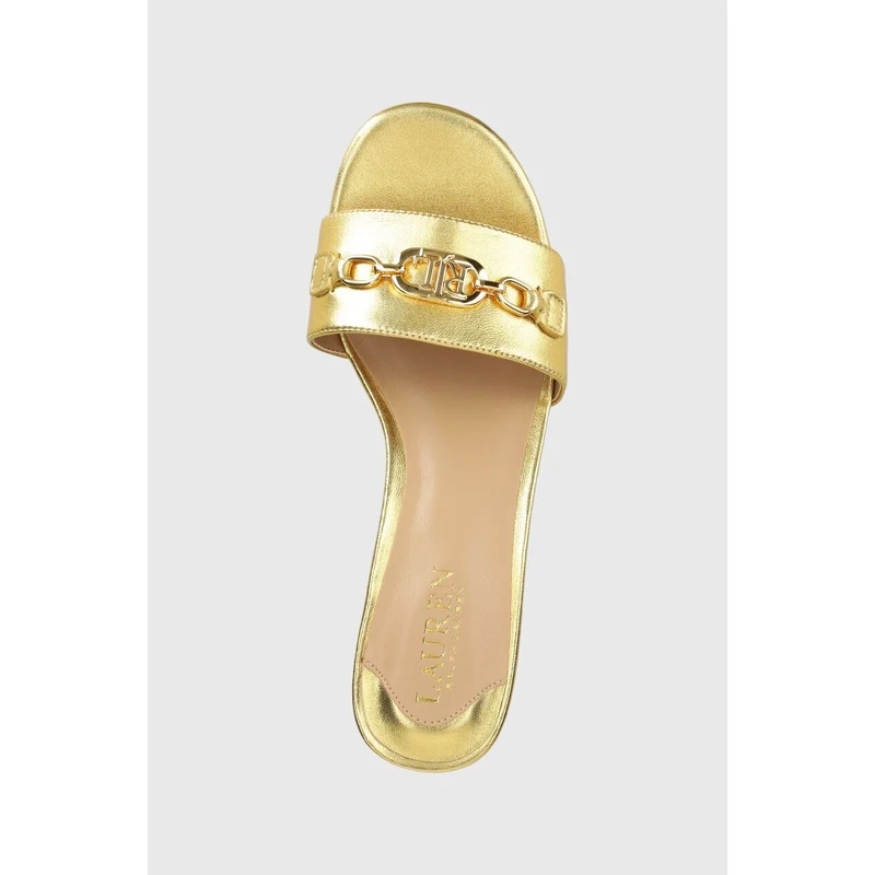 Kožené šľapky Lauren Ralph Lauren ROXANNE dámske, zlatá farba, na ...