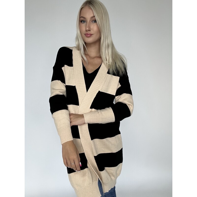 Mumax Béžový pásikavý kardigán STUDIO - GLAMI.sk