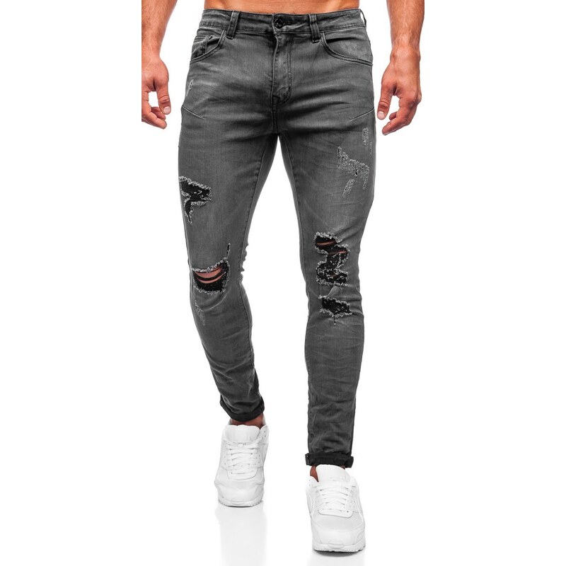 NajlepsiaModa.sk Pánske roztrhané čierne rifle - GLAMI.sk