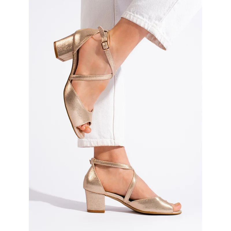 GOODIN Luxusné zlaté dámske sandále na širokom podpätku - GLAMI.sk