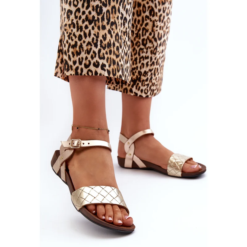 Celokožené dámske zlaté sandále na plochej platforme ZAZOO - GLAMI.sk