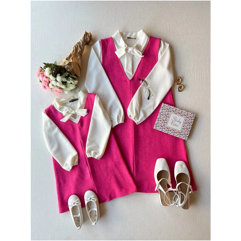 KÜÇÜĞÜM BUTİK Ružové krátke vesty šaty pre matku a dcéru (predávané ...