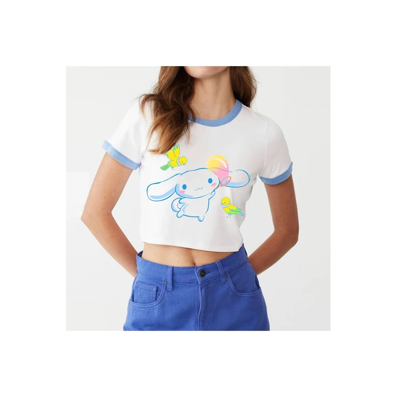 Köstebek Tričko White Anime Sanrio: Cinnamoroll Bird Friends Half ...
