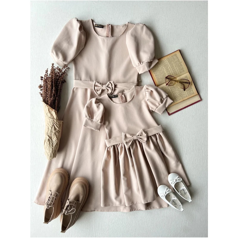 KÜÇÜĞÜM BUTİK Béžový melónový krepový melónový návlek vo veľkosti Midi ...