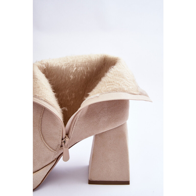Boto Semišové topánky na masívnom päte ľahkej béžovej béžovej - GLAMI.sk
