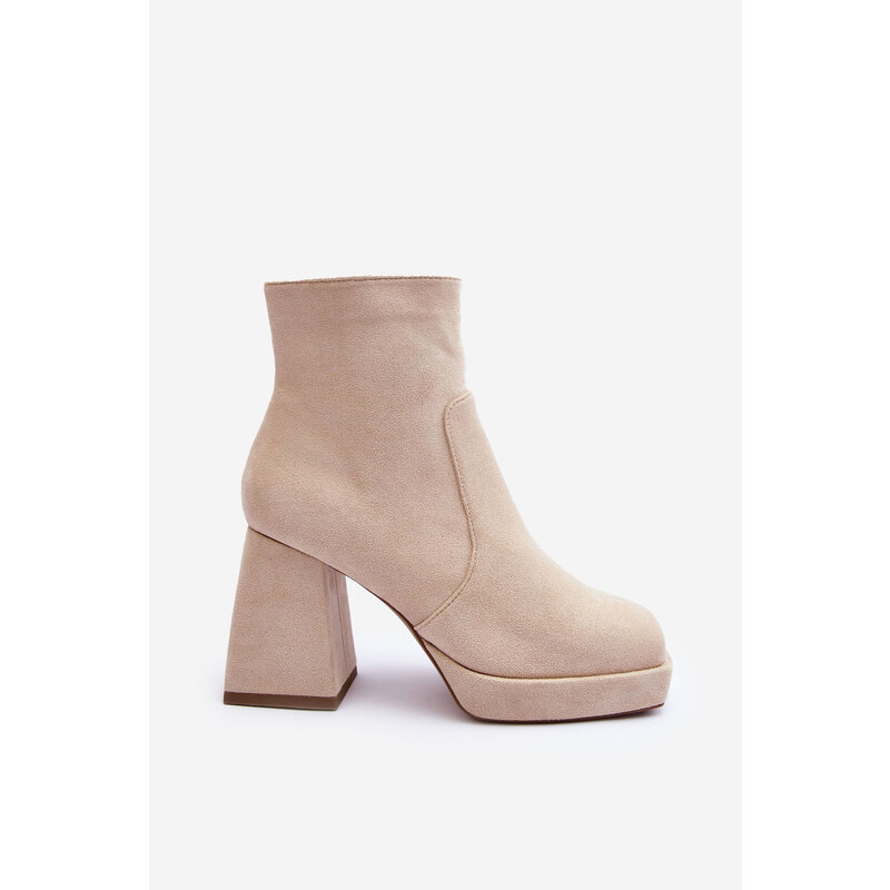 Boto Semišové topánky na masívnom päte ľahkej béžovej béžovej - GLAMI.sk