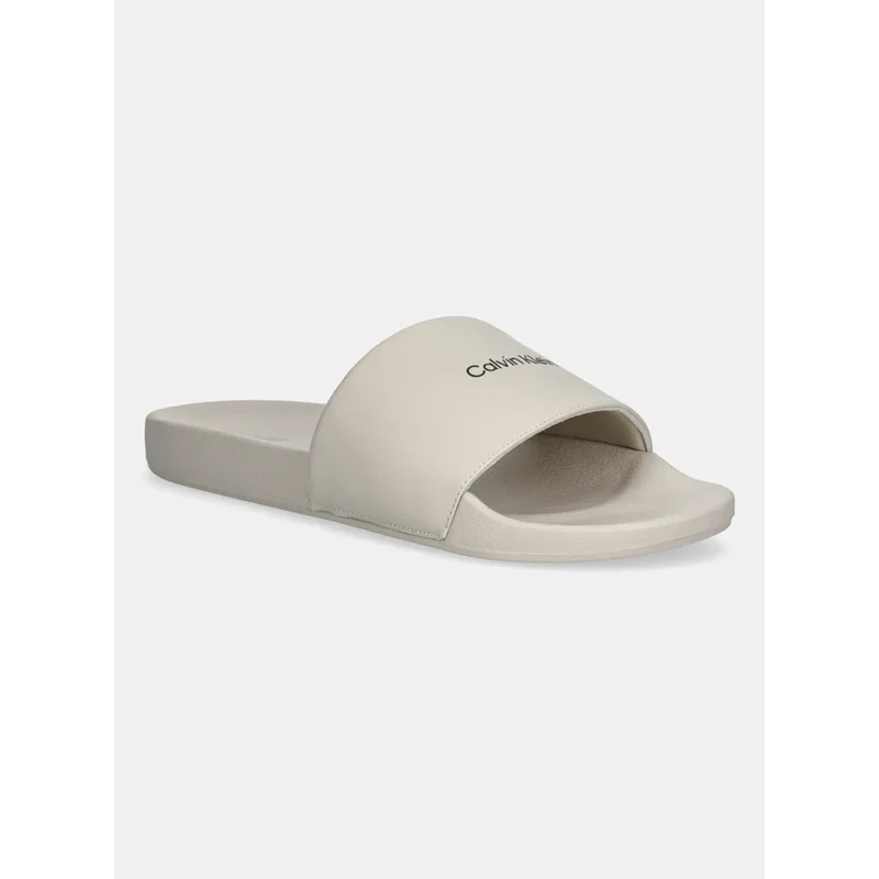 Šľapky Calvin Klein POOL SLIDE W/ CK SQUARE béžová farba, HM0HM01754 ...